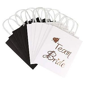 AerWo 12Pcs Wedding Party Paper Gift Bags 6 Bridesmaid 6 Groomsmen Gift Bags Bridal Shower Bachelorette Party Favor Bags Rose Gold Foiled with Handle