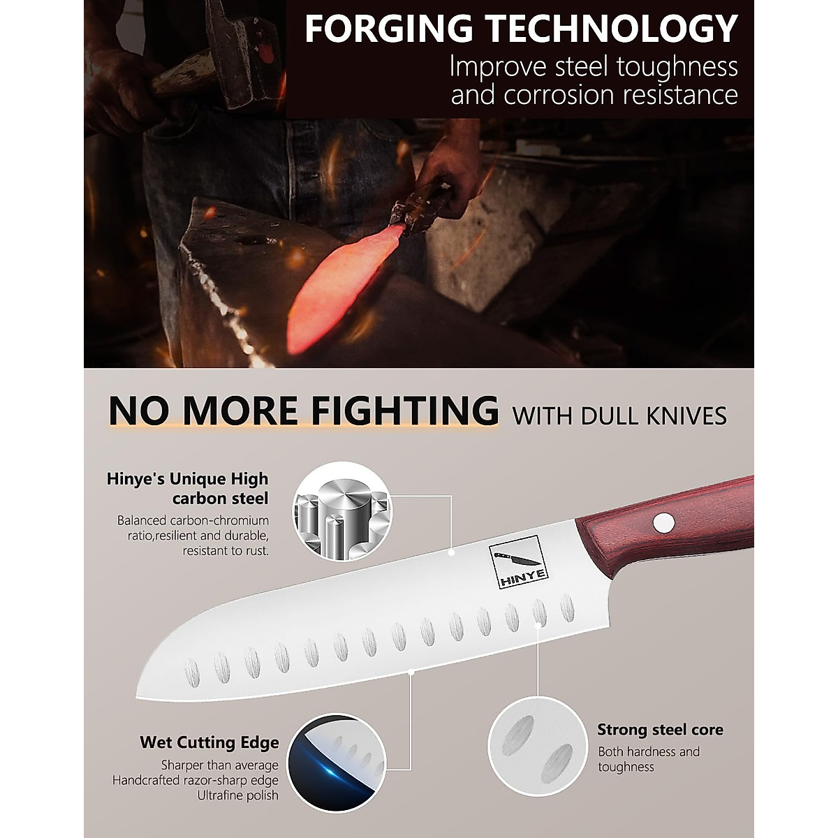 Hinye Chef Knife Ultra Sharp Santoku Knife Japanese Chefs Knife, Kitchen Knife Gadgets Birthday Gifts for Women Men Dad with High-End Gift Box (Ruby Red)