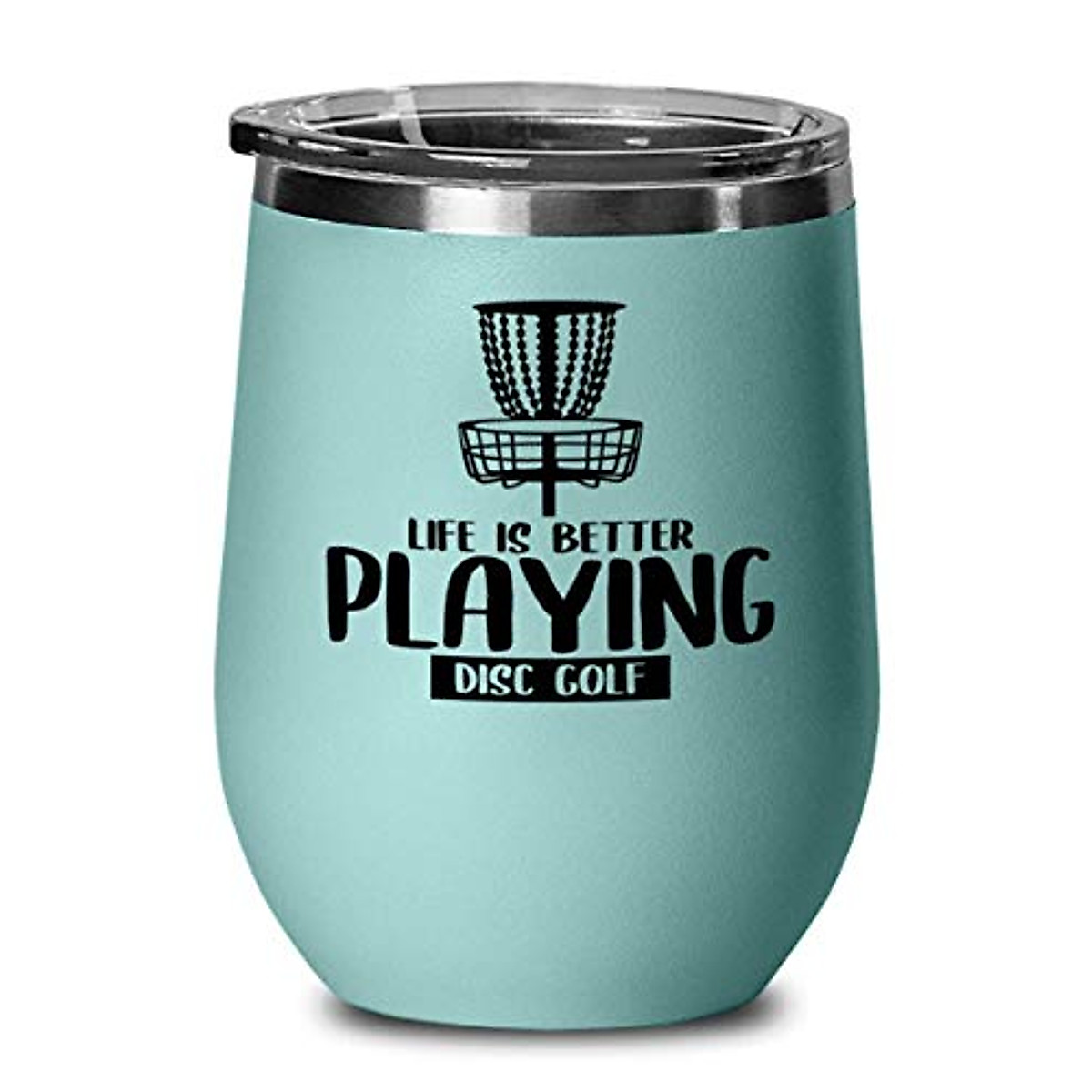 Disc Golf Wine Glass, Teal Wine Tumbler, Disc Golf Stainless Steel Insulated Lid Wine Glass Mug Cup Present Idea
