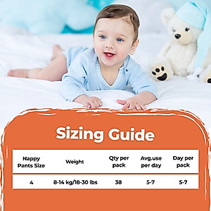 M&Y Nappychat Premium Performance Eco Diapers, Size 4 (38 Diapers) Smart Tube Technology. Leak Protection. 100% Recyclable. Hypoallergenic, Dermatologically-Tested No Lotion, Perfume or Dyes