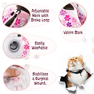 Cat Recovery Suit: Pink Cat Surgery Recovery Suit Female w/Paw Print Design - Elastic, Soft & Breathable Cat Recovery Suit for Spay - Washable Cat Surgery Suit for Post-Operative Healing Process.