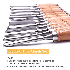 ATOPLEE 12pcs Wood Carving Chisel Set for Woodworking, Professional Wood Gouge Tools with Box and Roll Up Bags for Carpenter Craftsman Gift in Most Wood Carving Project