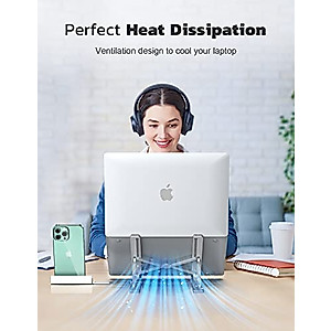 RIWUCT Laptop Stand for Desk, 9 Angles Adjustable Ergonomic Computer Stand with Detachable Phone Holder, Aluminum Cooling Portable Laptop Riser Holder Compatible with MacBook Pro Air Up to 15.6''