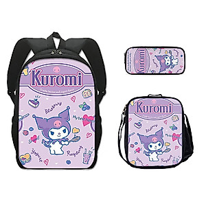 3PC Set kuromi backpack With Lunch Bag Pencil Case Cute Backpack Cartoon Game Backpack Laptop Backpack Lightweight Durable