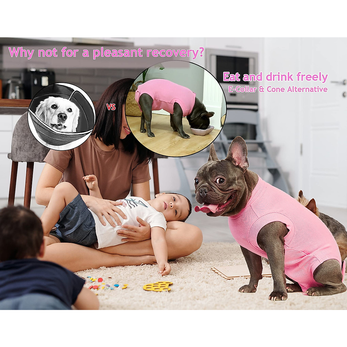 Wabdhaly Dog Surgery Recovery Suit for Female Spay,Puppy Surgical Recovery Zip Up Suit,Anti-Licking Bodysuit for Abdominal Wounds,Cone Alternative Recovery Blank Suit for Dogs