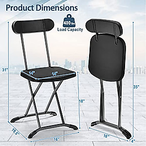 GYMAX Folding Chair, 400lbs Plastic Chairs Set with Steel Frame & Ergonomic Curved Back, Indoor & Outdoor Commercial Event Seat for Meeting, Wedding, Stackable Lightweight Folding Chairs (2, Black)