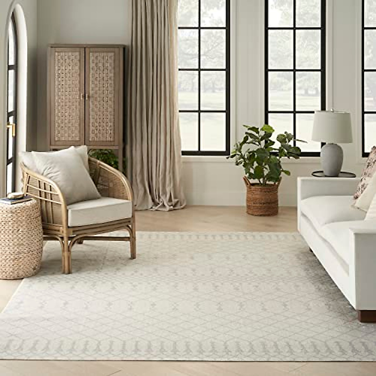 Nourison Astra Machine Washable Moroccan Ivory 9' x 12' Area Rug, Easy Clean, Non Shedding, Bed Room, Living Room, Dining Room, Kitchen (9x12)