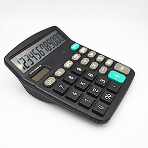 MJWDP 12 Digit Desk Calculator Large Buttons Financial Business Accounting Tool Black Color Big Size Solar and Battery Power