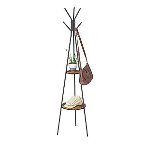 Kiimeey Coat Rack Industrail Metal Freestanding Corner Coat Stand With 2 Shelf