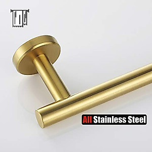JQK Hand Towel Holder Towel Ring Gold, Thicken 0.8mm 304 Stainless Steel Bathroom Hand Towel Bar, 12 Inch Wall Mount Towel Rack Hanger, Brushed Gold, THH110L12-BG