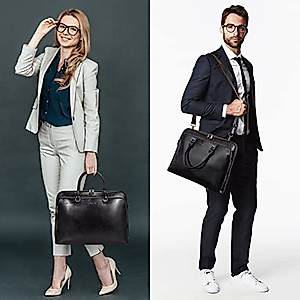 Laptop Messenger briefcase shoulder bag: Genuine Leather men 13 14 inch macbook case women work tote handbag Black