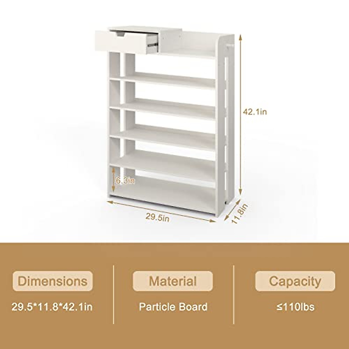 Waktavel 5 Tiers Vertical Shoe Rack with Hook, Wooden Shoe Rack Organizer with Open Top Free Standing Shoe Storage Stand for Entryway Hallway