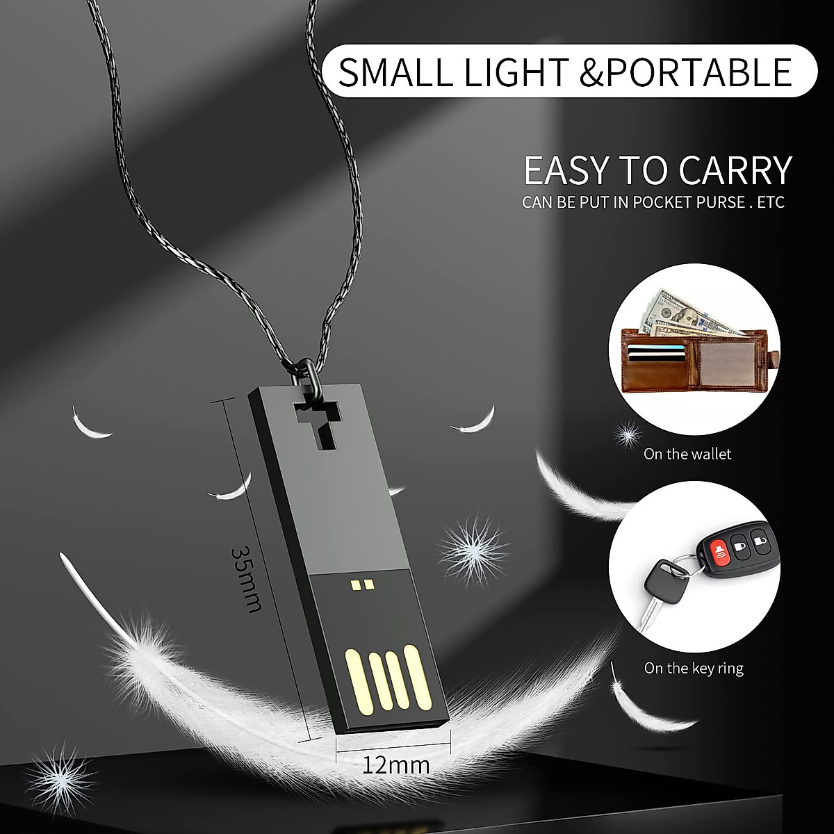 USB Flash Drive- Thumb Drive Memory Stick Pen Drive 128GB Necklace Metal Style Keychain Design (128.gb, Gun Color)