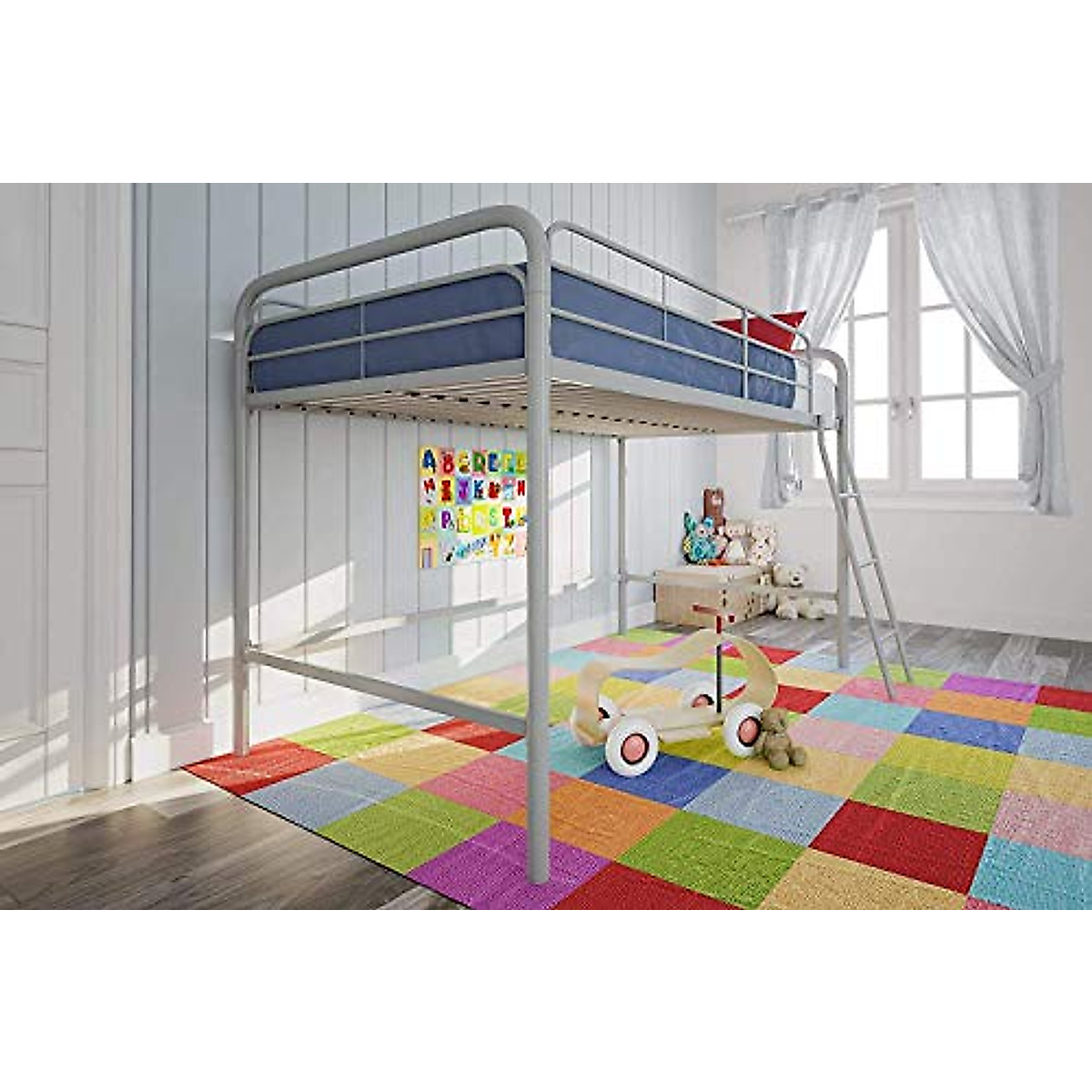 DHP Junior Loft Bed Frame with Ladder, Twin, Silver