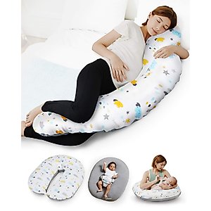 Unilove Hopo 7-in-1 Pregnancy & Nursing Pillow - Pregnancy Pillows for Sleeping - Pregnant mom Gift Essentials for Breastfeeding, Side Sleeping - 2 Washable Covers, Weather Icon