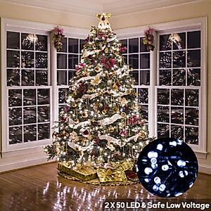 echosari [2 Pack] Battery Operated Christmas Lights 16ft Green Wire 50 LED Fairy String Light with Remote, Timer, 8 Modes, Dimmable for Indoor Outdoor Xmas Tree Wedding Party Decoration (Cool White)