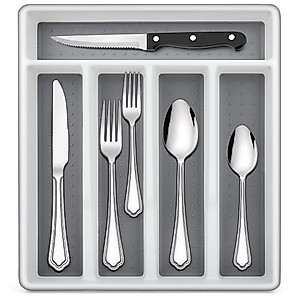 LIANYU 72-Piece Silverware Set with Steak Knives and Organizer Tray, Stainless Steel Cutlery Flatware Set for 12, Tableware Eating Utensils Set with Scalloped Edge, Dishwasher Safe, Mirror Polished