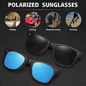 MEETSUN Polarized Sunglasses for Men Classic Retro Sun Glasses for Driving Fishing UV Protection 2 Pack Matte Black Frame Grey Blue Mirrored Lens