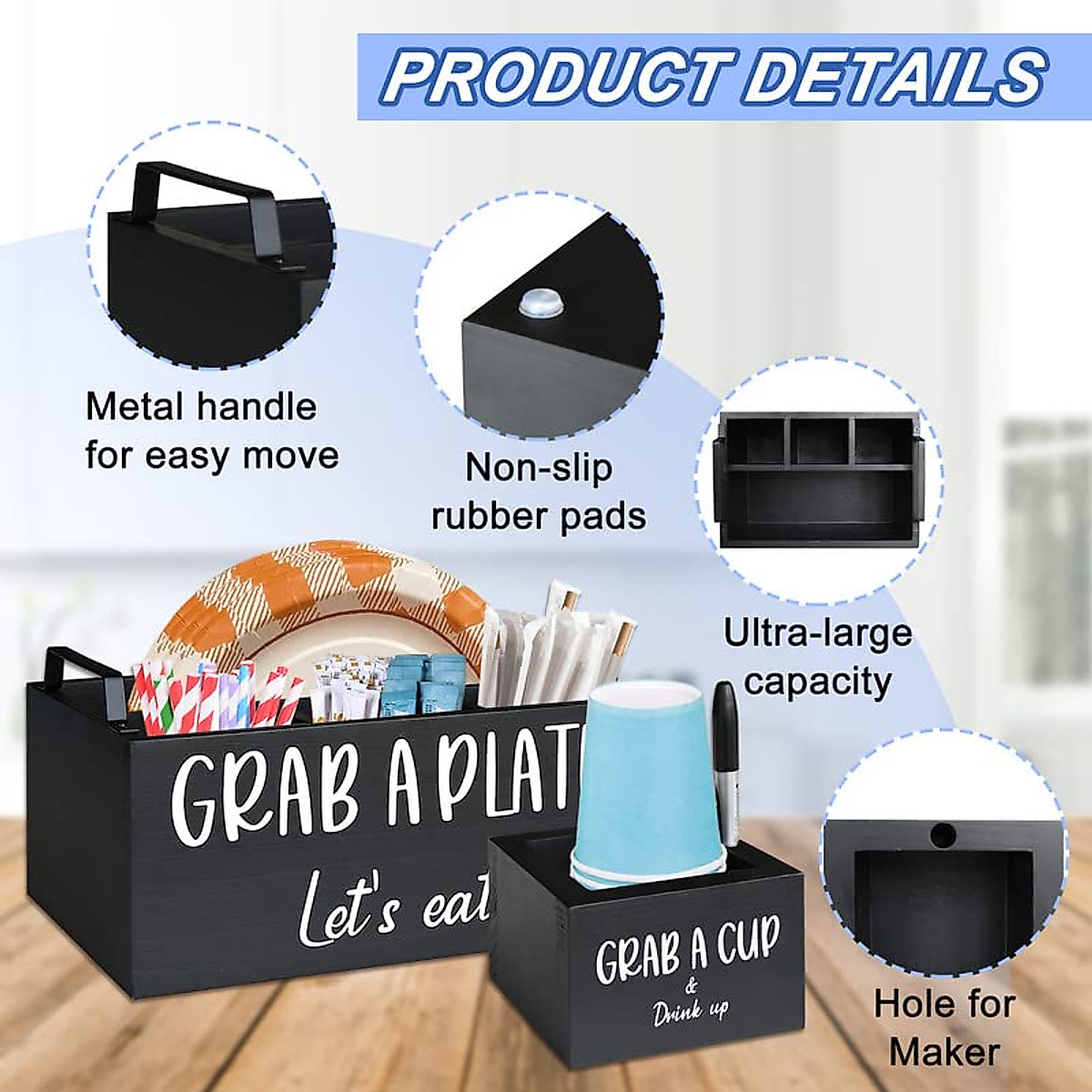 MEMOORIAL Kitchen Utensil Holder, Paper Plate Dispenser, Paper Plate Holder for Kitchen Counter, Disposable Dish and Cup Holder Utensil Caddy for Kitchen, Party, BBQ