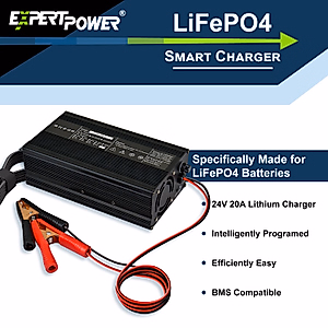ExpertPower 24V 20A Smart Charger for Lithium LiFePO4 Deep Cycle Rechargeable Batteries
