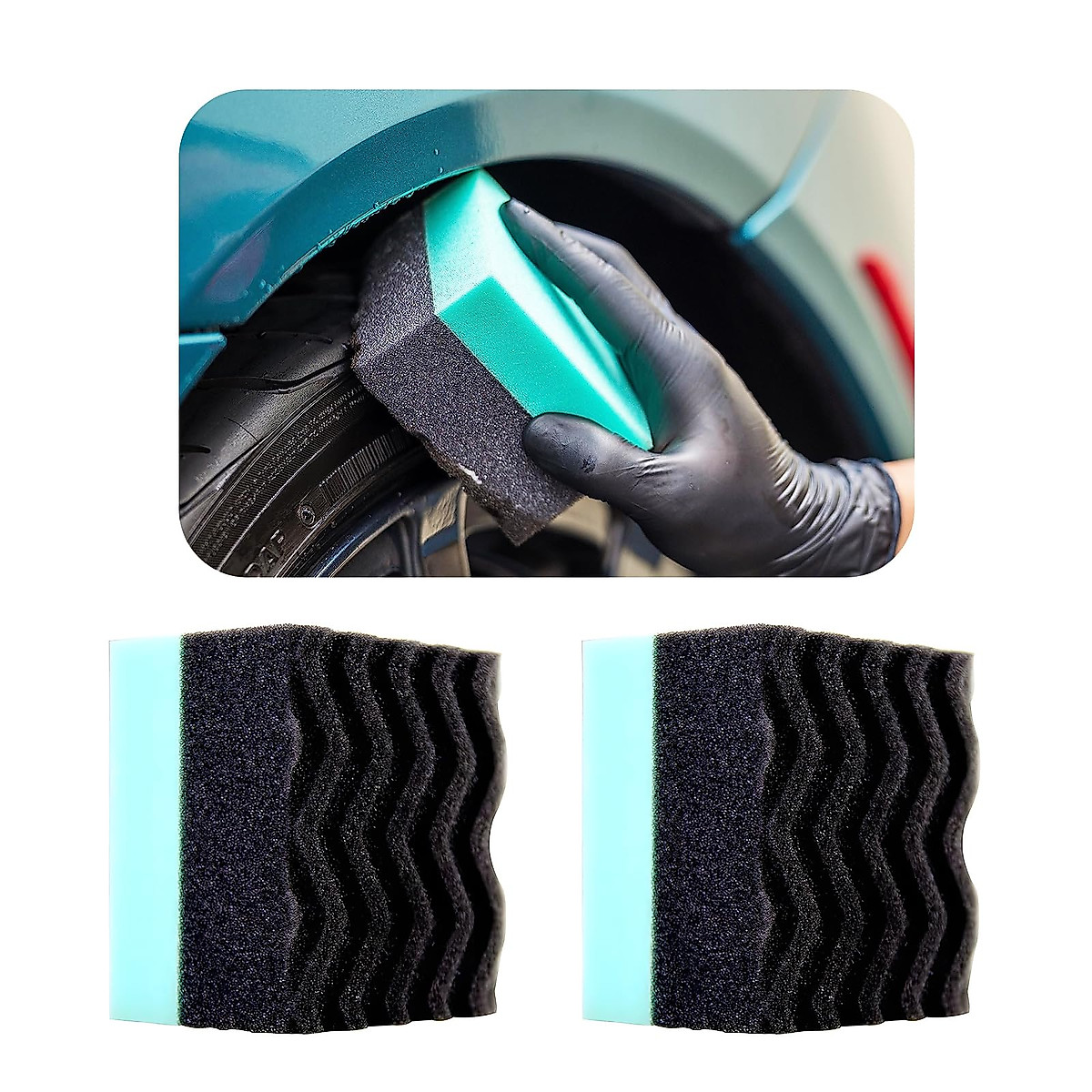 Kewucn Large Tire Dressing Applicator Pad, 2 Pack Wavy Contour Tire Polish Sponge for Tire Shine Car Wax Compound and Polish, Reusable Sponge Cleaning Supplies, Car Accessories