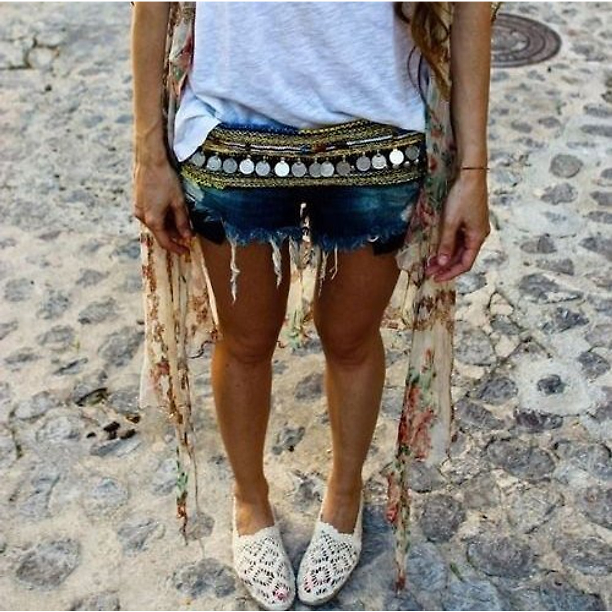 idealway Gypsy Silver Dangle Coins Belly Chain Hippie Boho Belt Belly Dance Chain Body Jewelry (AS)