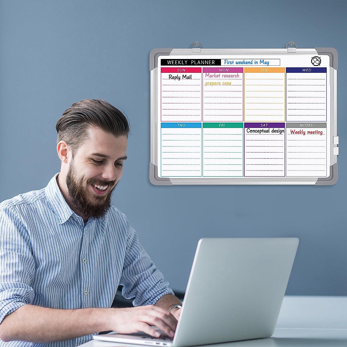 Small Weekly Dry Erase Board for Wall, ARCOBIS 12" x 16" Magnetic Calendar Whiteboard, Hanging Double-Sided White Board for Planning, Memo, to Do List, Drawing, School, Home, Office