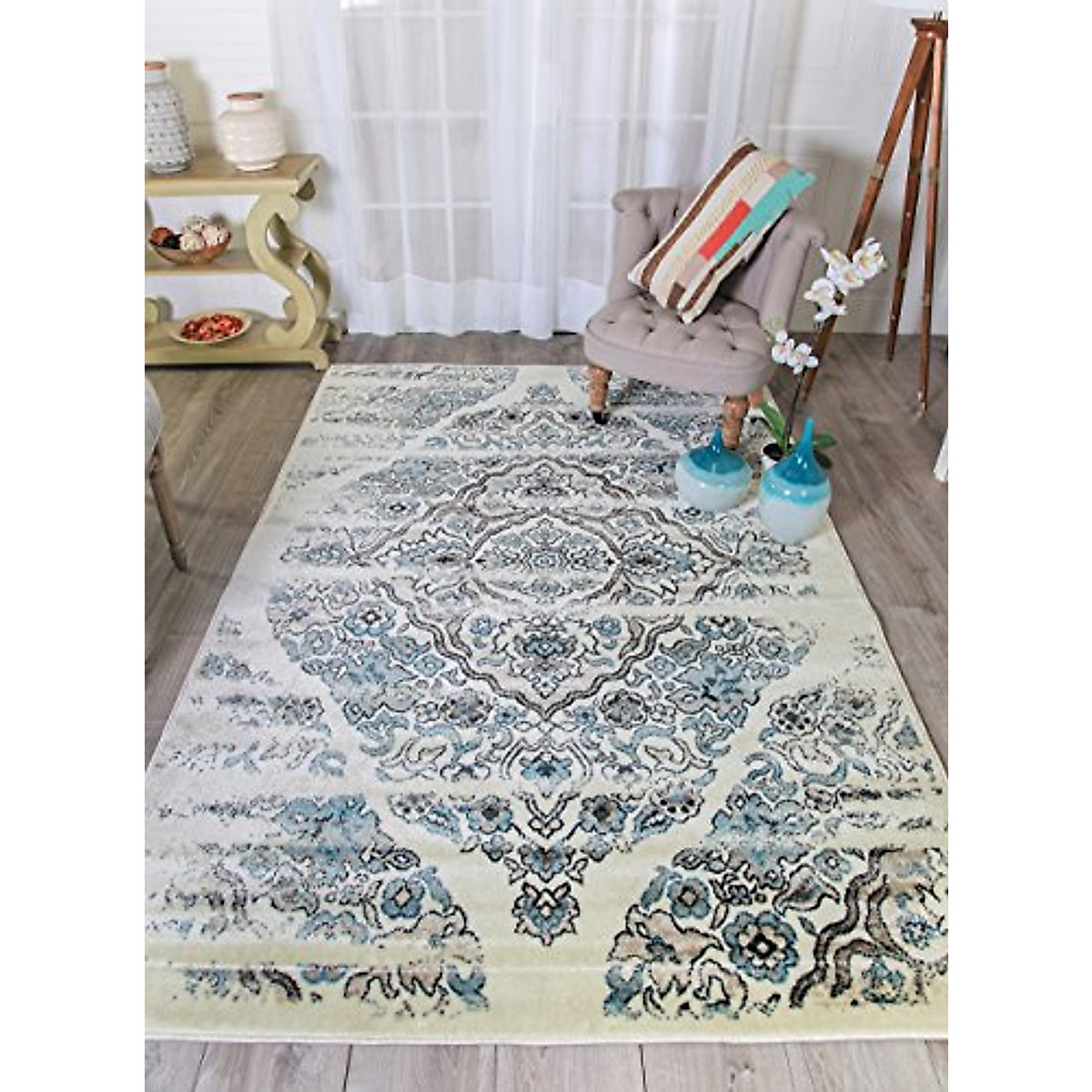 Distressed Rugs for Living Room Clearance (Medium 5'x8', Ivory)