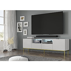 Homlando Ravenna C TV Stand 79" – Lowboard TV Cabinet – Gaming Center for TVs Up to 85” – LED TV Unit - TV Entertainment – Center with Storage for Living Room – White Matte with White Gloss Fronts