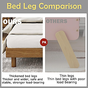 DUNTRKDU Queen Size Bed Frame, Mid Century Platform Bed Frame with LED Lights & USB Port, Queen Size Bed Frame with Bookshelf, No Box Spring Needed/Easy Assembly for Bedroom, Walnut