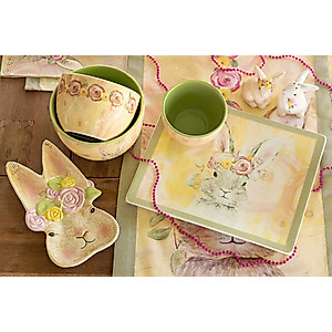 Boston International Serving Plate Easter Ceramic Tableware, 4.75 x 8-Inches, Bunny Flower Crown