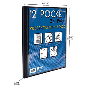 Better Office Products 12 Pocket Bound Presentation Book, Black with Clear View Front Cover, 24 Sheet Protector Pages, 8.5" x 11" Sheets, Art Portfolio, Durable Poly Covers, Letter Size, Black