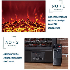 Kidozz Fireplace Recessed Simulated Fire Electronic Fireplace Core Arched Home Decor 1500W Heating Fireplace Touch and Remote Control