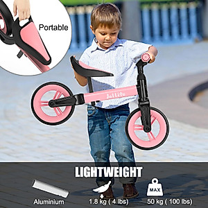 JOLLITO Toddler Balance Bike for 18 Months, 2, 3, 4 Years Old Girl Boy, Adjustable Seat and Handlebar, 9 Inch Wheel, Aluminium Frame, Best Gifτ for Beginners