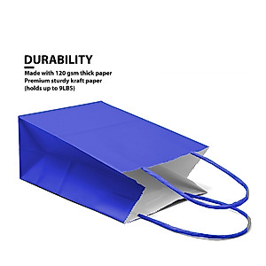 12 Counts Food Safe Premium Paper and Ink Small 8.5" X 5.25", Vivid Colored Kraft Bag With Colored Sturdy Handle, Perfect For Goodie Favor DIY Bag, Environmentally Safe (Small, Royal Blue)