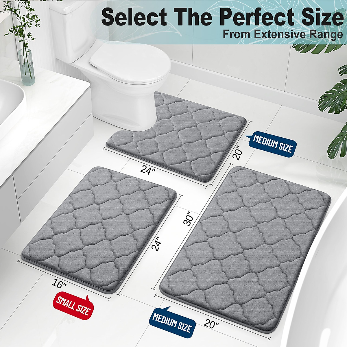 OLANLY Memory Foam Bath Mat Rug 30x20, Soft and Absorbent Bathroom Rugs, Non-Slip, Comfortable, Machine Washable Bath Carpet for Bathroom Floor, Tub, Shower and Home Decor Accessories, Dark Grey