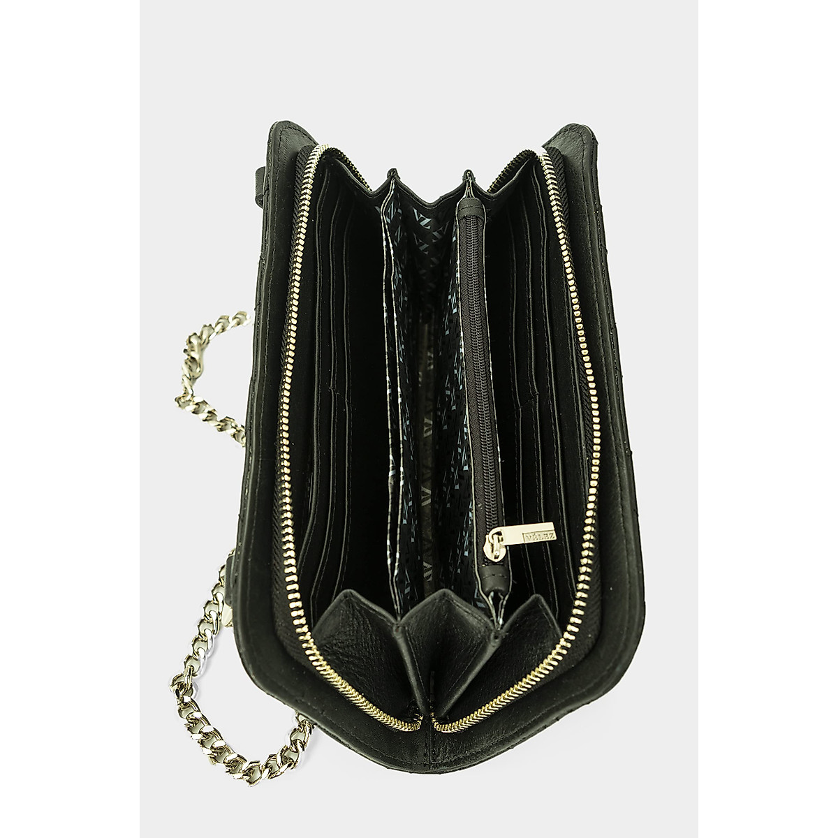 VELEZ Leather RFID Blocking Wallet - Designer Wallets for Women - Long Wristlet Clutch with Chain Black