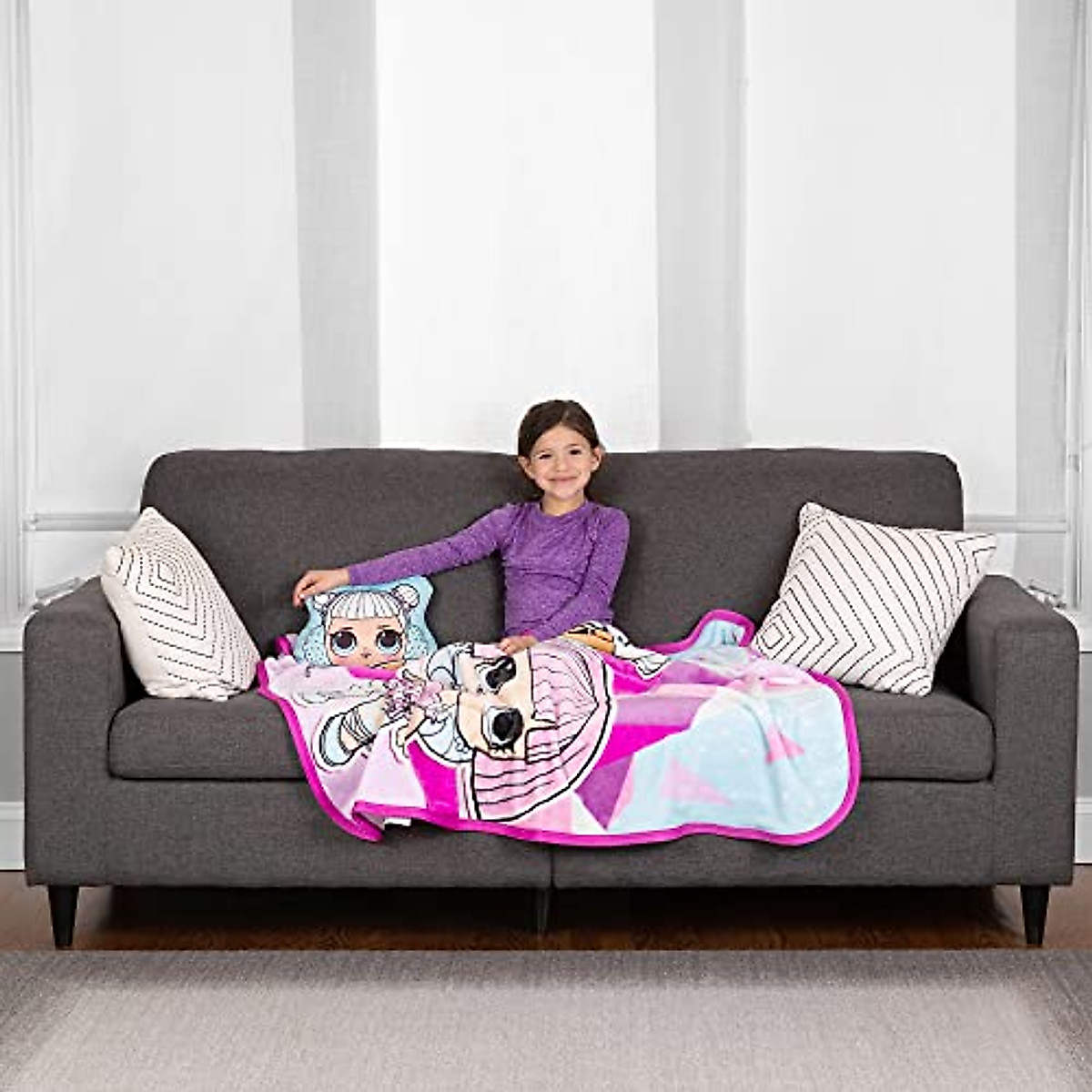 Franco Kids Bedding Super Soft Plush Decorative Pillow and Throw Set, 40 in x 50 in, LOL Surprise