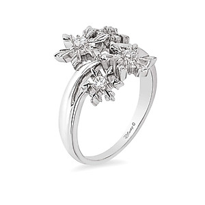 Jewelili Enchanted Disney Fine Jewelry Sterling Silver With 1/10 Cttw Diamonds Elsa Snowflake Ring, Size 5