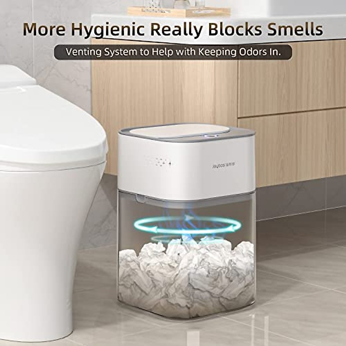 MOPALL Bathroom Trash Can with lids, 4 Gallon Automatic Trash Cans Touchless, Auto-Seal Motion Sensor Trash Can, Smart Trash Can with Waterproof Design, Kitchen Garbage Can, White and Grey
