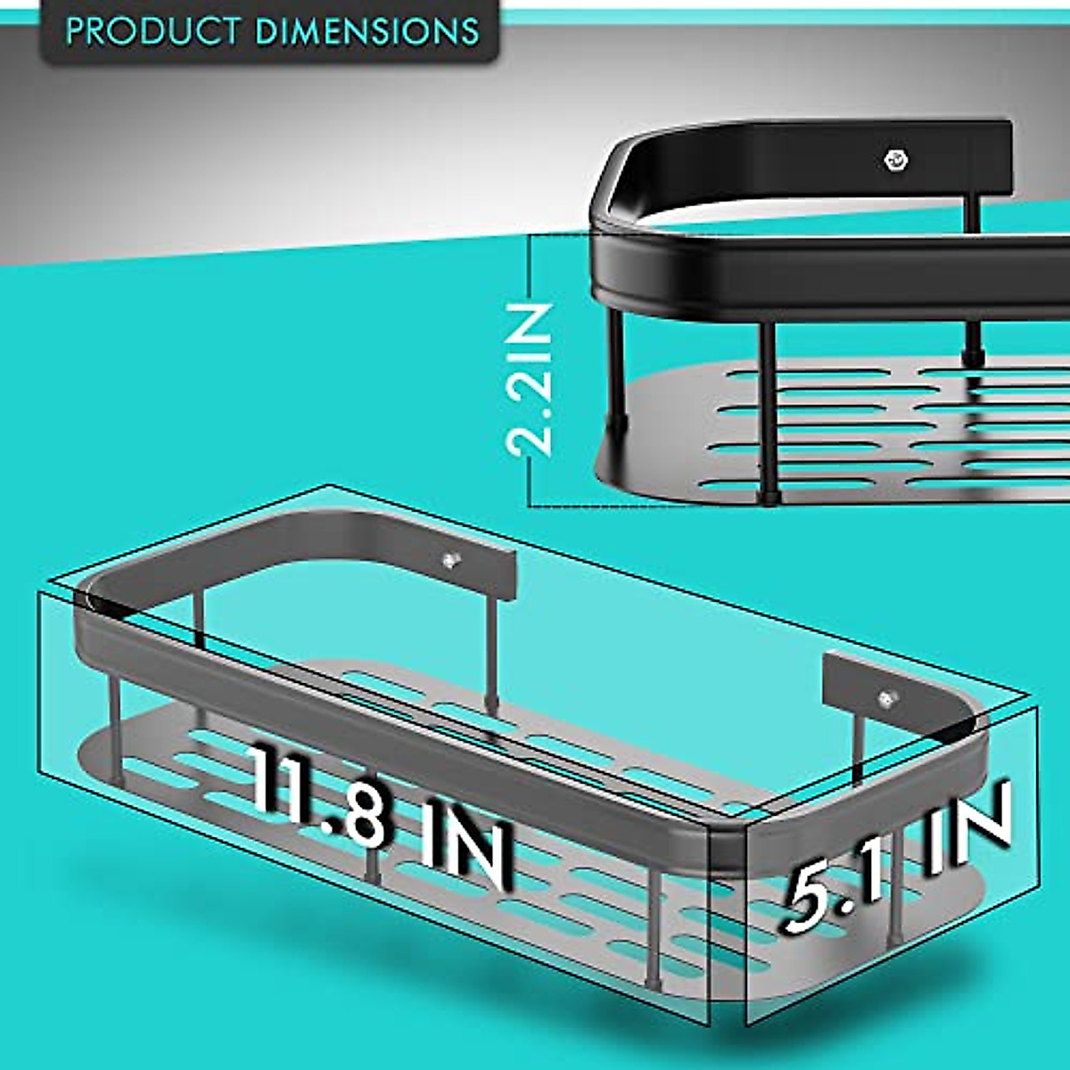 Wall Shower Caddy - Adhesive Shower Racks - Adhesive Bathroom Shelves - Shower Caddies Shelve - Rust-Proof - No Drilling - Simple Minimalistic Design - Black - 2-Pack