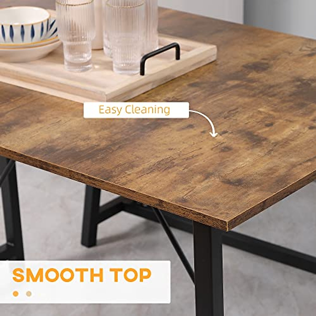 HOMCOM Industrial 3-Piece Dining Table Set, Rectangular Kitchen Table and Chairs for 4 People, Space-Saving Dinner Table with Two Benches, Rustic Brown