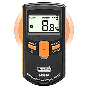 Dr.meter Pinless Wood Moisture Meter, Upgraded Version Inductive Pinless Tools Intelligent Moisture Meter Digital Moisture Meter for Wood (Range 4% - 80% RH; Accuracy: 0.5%), MD918