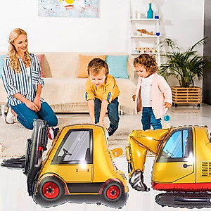 Giant Construction Balloons, 3pcs 30 Inch Excavator Dump Truck Crane Foil Balloon, Construction Themed Birthday Party Supplies, Car Vehicles Balloon for Boys Girls (Balloon No Driver Printing)