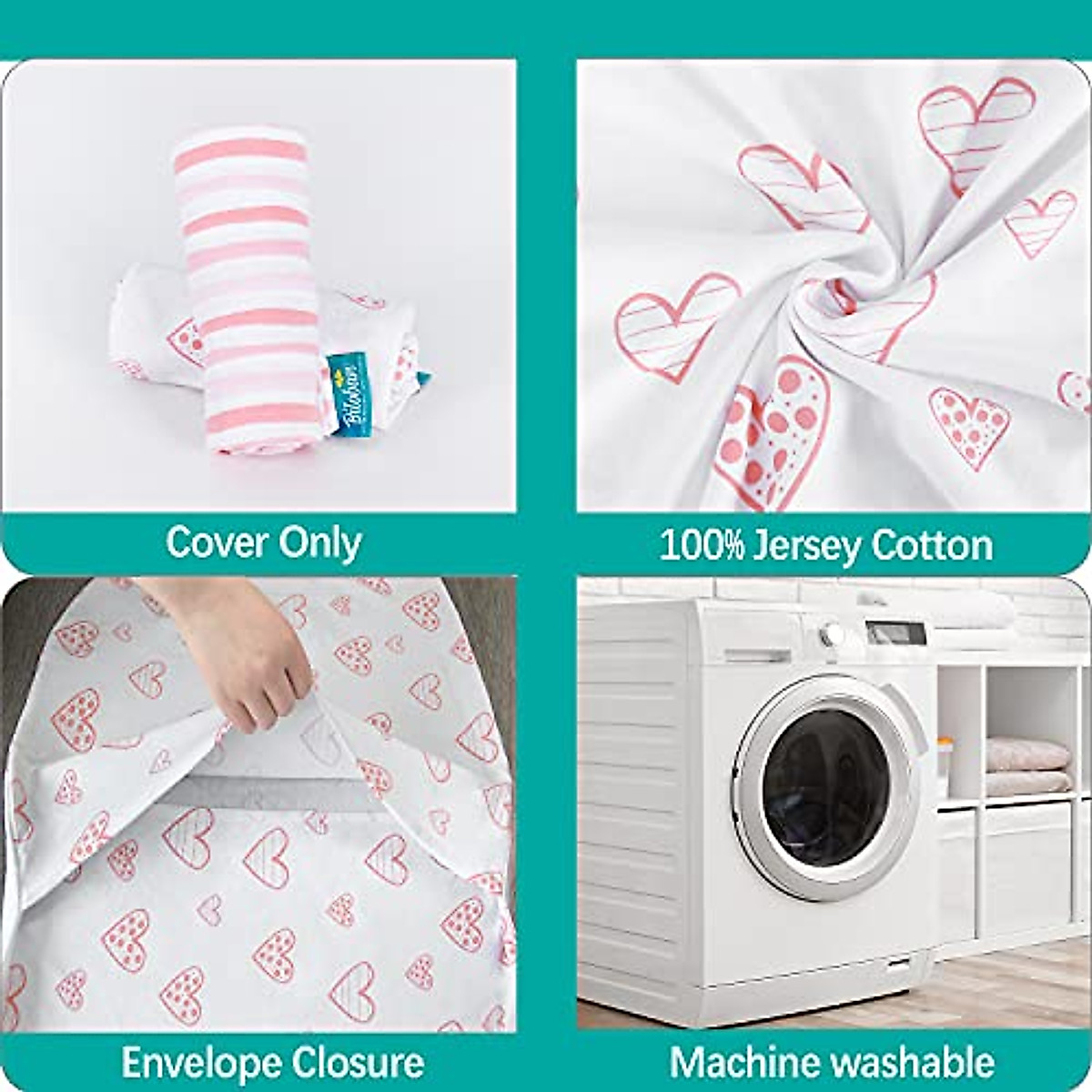 Bassinet Sheets Fits 20" x 30" AMKE, Graco Travel Lite Crib, Maxi-COSI Iora and Simmons Kids Bassinet(not for Twins), 2 Pack, 100% Jersey Cotton, Breathable and Soft, Pink(Envelope Style)