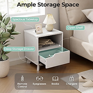 Giantex 2 Tier Nightstand, Mid Century Modern Bedside Table with Storage Drawer & Open Shelf, Wood Night Stand for Small Spaces, Minimalist Side End Table for Bedroom, Distressed White