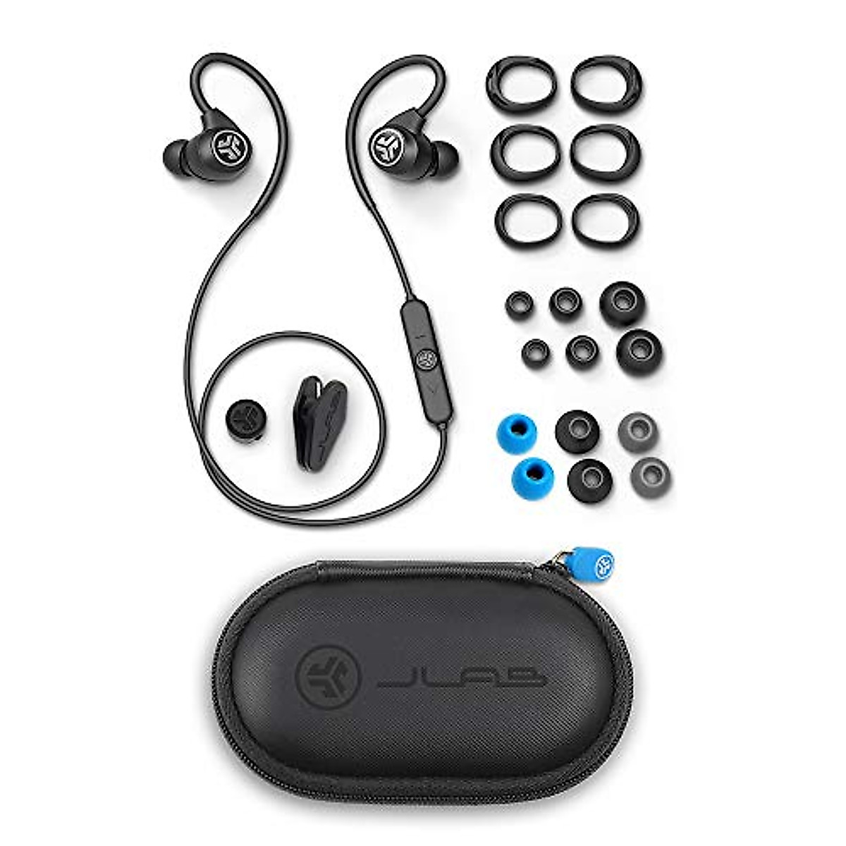 JLab Epic Sport2 Wireless Earbuds | Black | Active Lifestyle 20+ Hour Battery Life | Bluetooth 5 | IP66 Sweatproof | Built in Microphones | Noise Isolation | Extra Gel Tips & Cush Fins