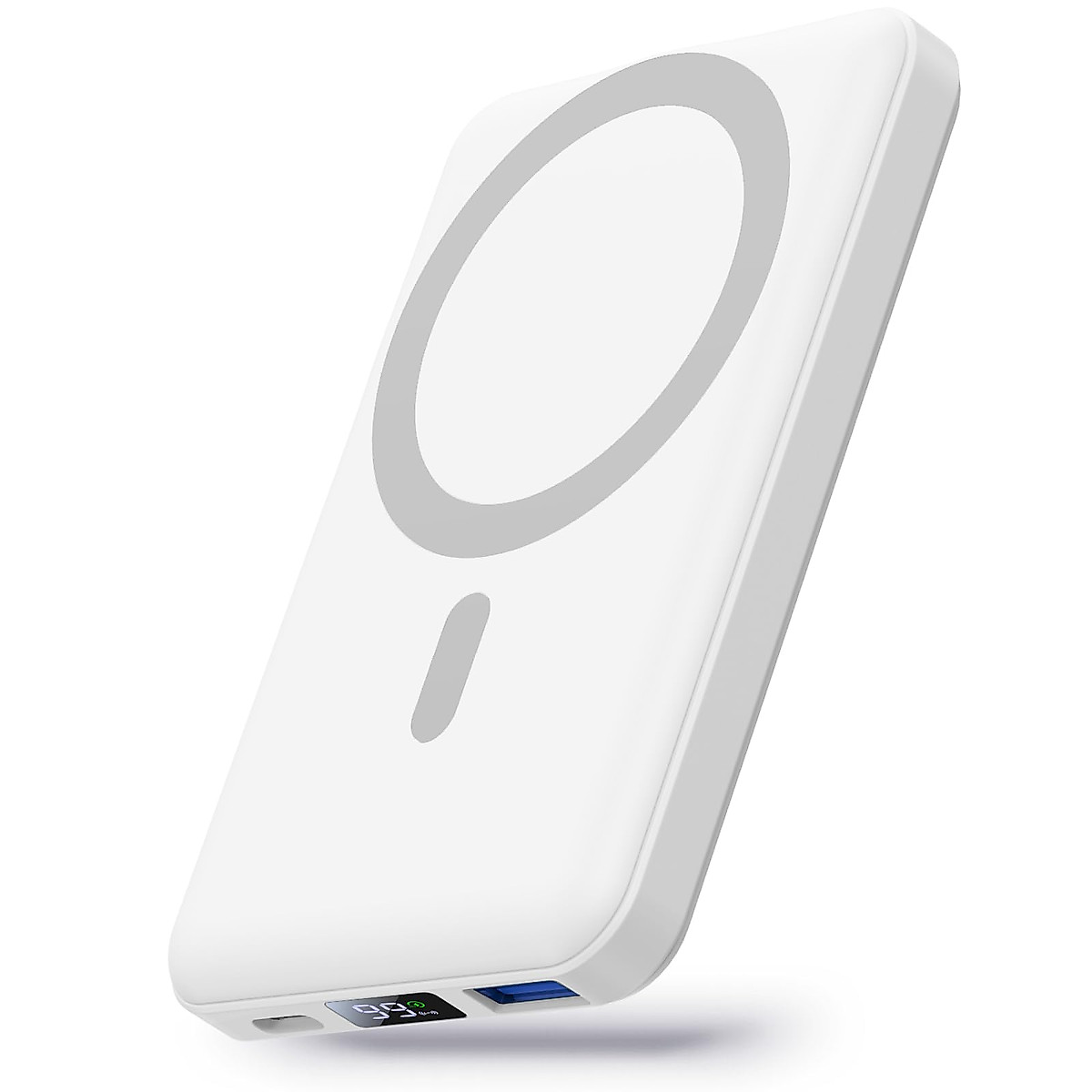 Yiisonger Wireless Power Bank, Slim 10000mAh Magnetic Portable Charger 22.5W PD Fast Charging, Mini Mag-Safe Battery Pack QC3.0 LED Display USB-C Compatible with iPhone 15&14&13&12 Series(White)