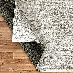 ReaLife Machine Washable Rug - Stain Resistant, Non-Shed - Eco-Friendly, Non-Slip, Family & Pet Friendly - Made from Premium Recycled Fibers - Vintage Distressed Traditional - Beige Ivory, 2'6" x 8'