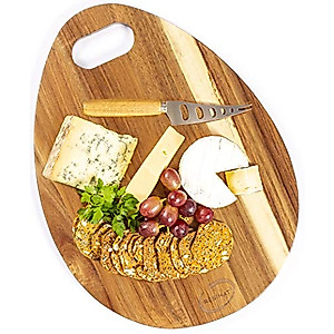 Large 16" x 12" Acacia Wood Charcuterie Board,Cheese Board and Knife Set in Gift box.Serving Platter,Grazing plate, reversible, Cutting Board, kitchen decor